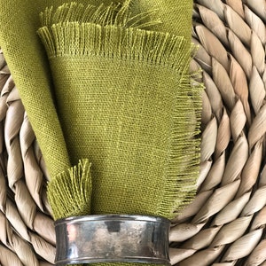 Green Linen Napkins With Frayed Edges, Cloth Dining Napkins, Frayed ...