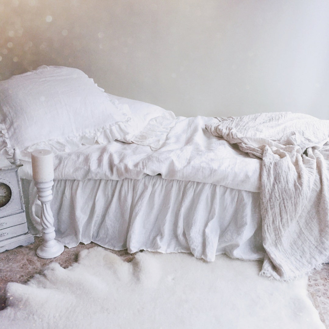Linen Bed Skirt Dust Ruffle, Bedskirt, White Linen Dust Ruffle, Ruffle ...