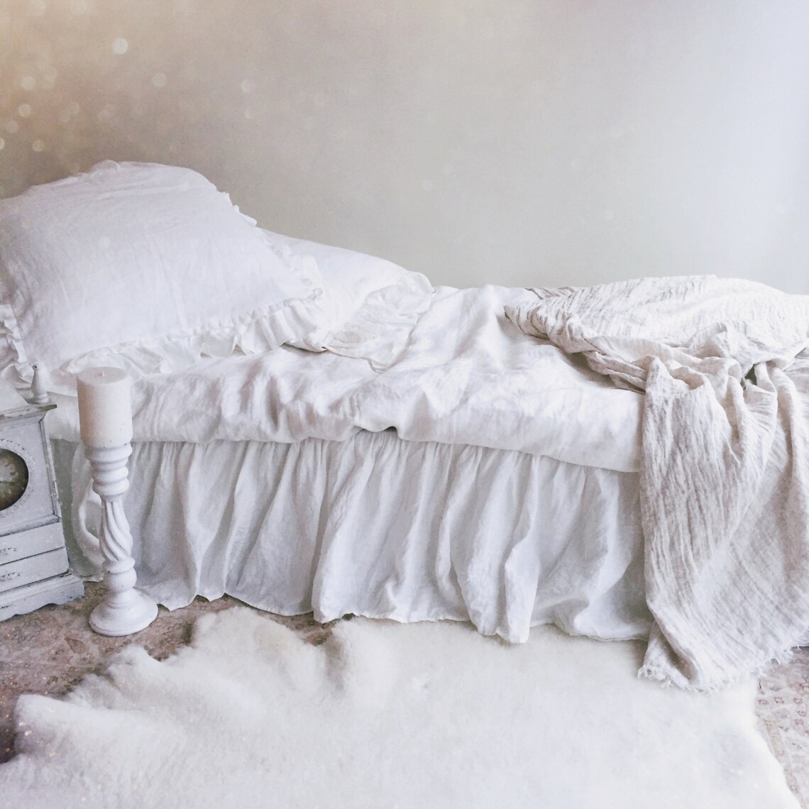 Linen Bed Skirt Dust Ruffle, Bedskirt, White Linen Dust Ruffle, Ruffle ...