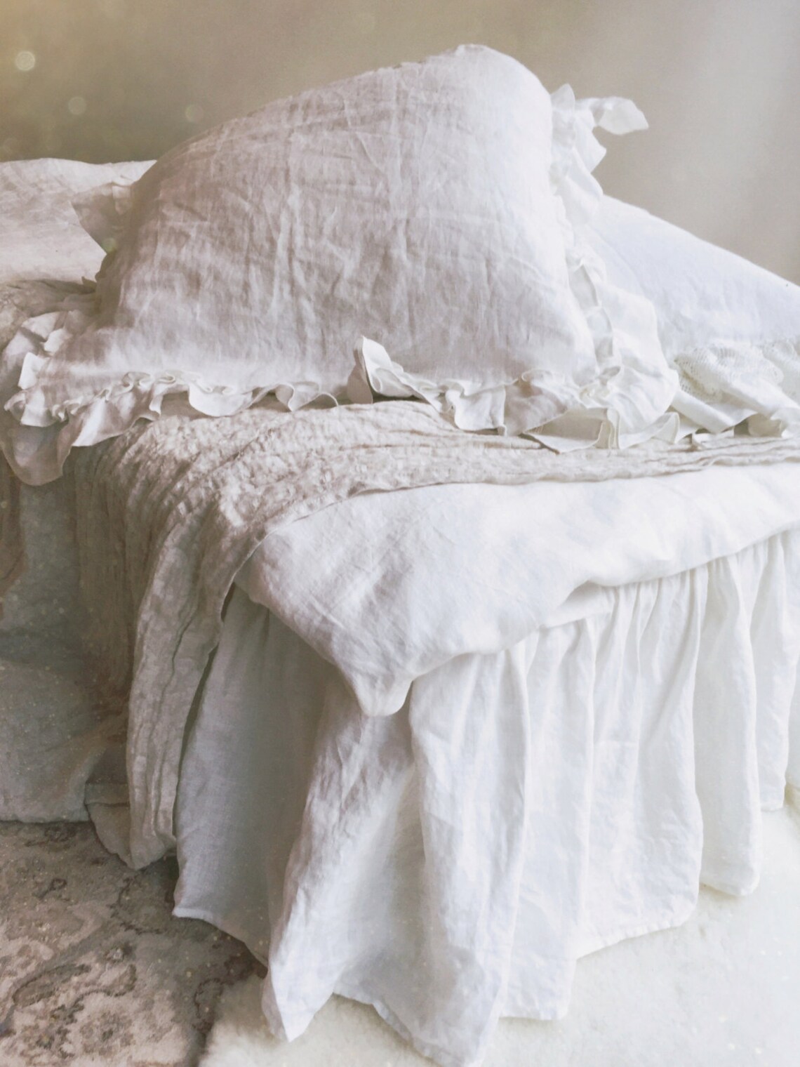 Linen Bed Skirt Dust Ruffle, Bedskirt, White Linen Dust Ruffle, Ruffle ...