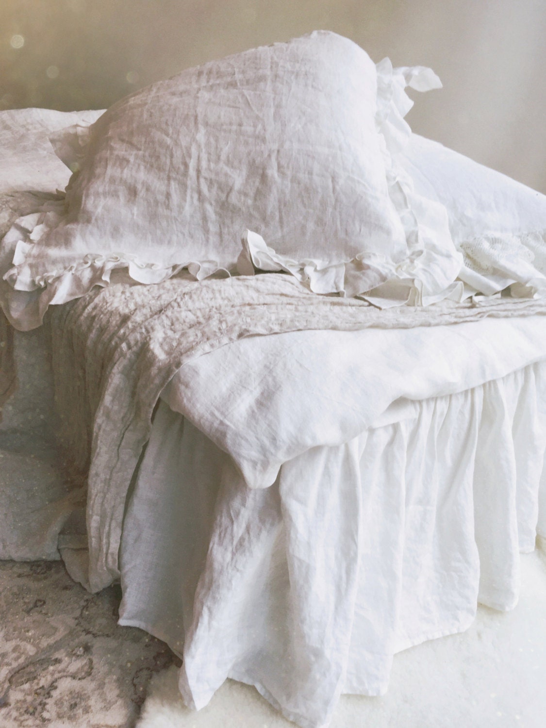 Linen Bed Skirt Dust Ruffle, Bedskirt, White Linen Dust Ruffle, Ruffle ...