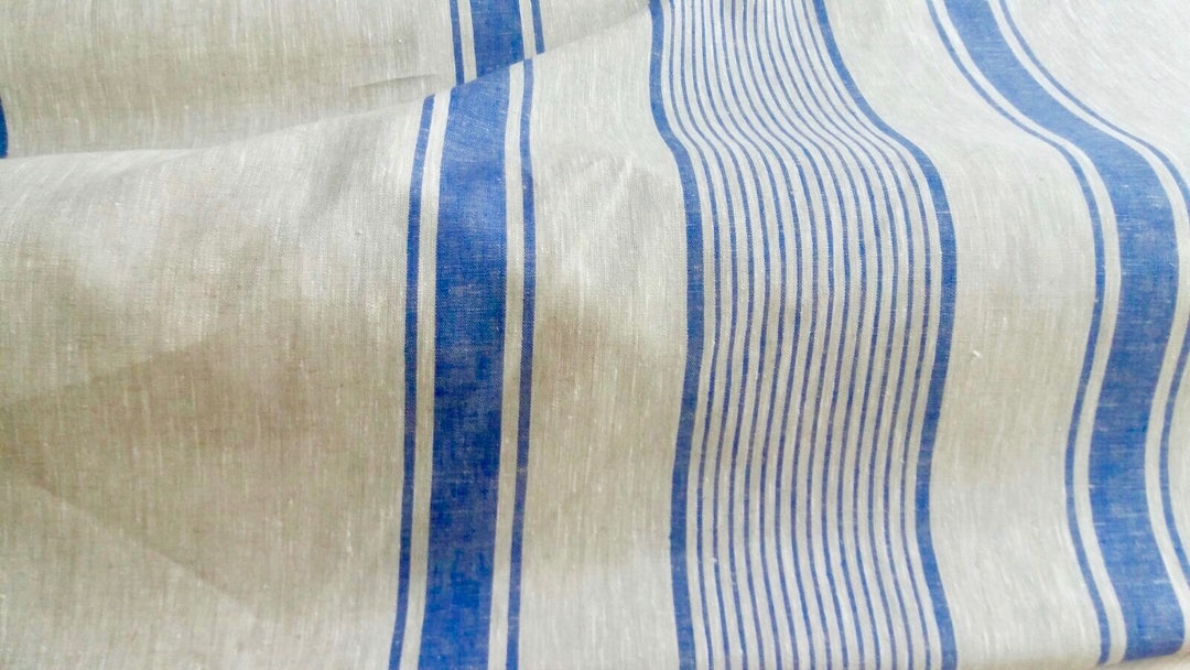 Linen Tablecloth, French Country Bright Blue Striped Table Cloth ...