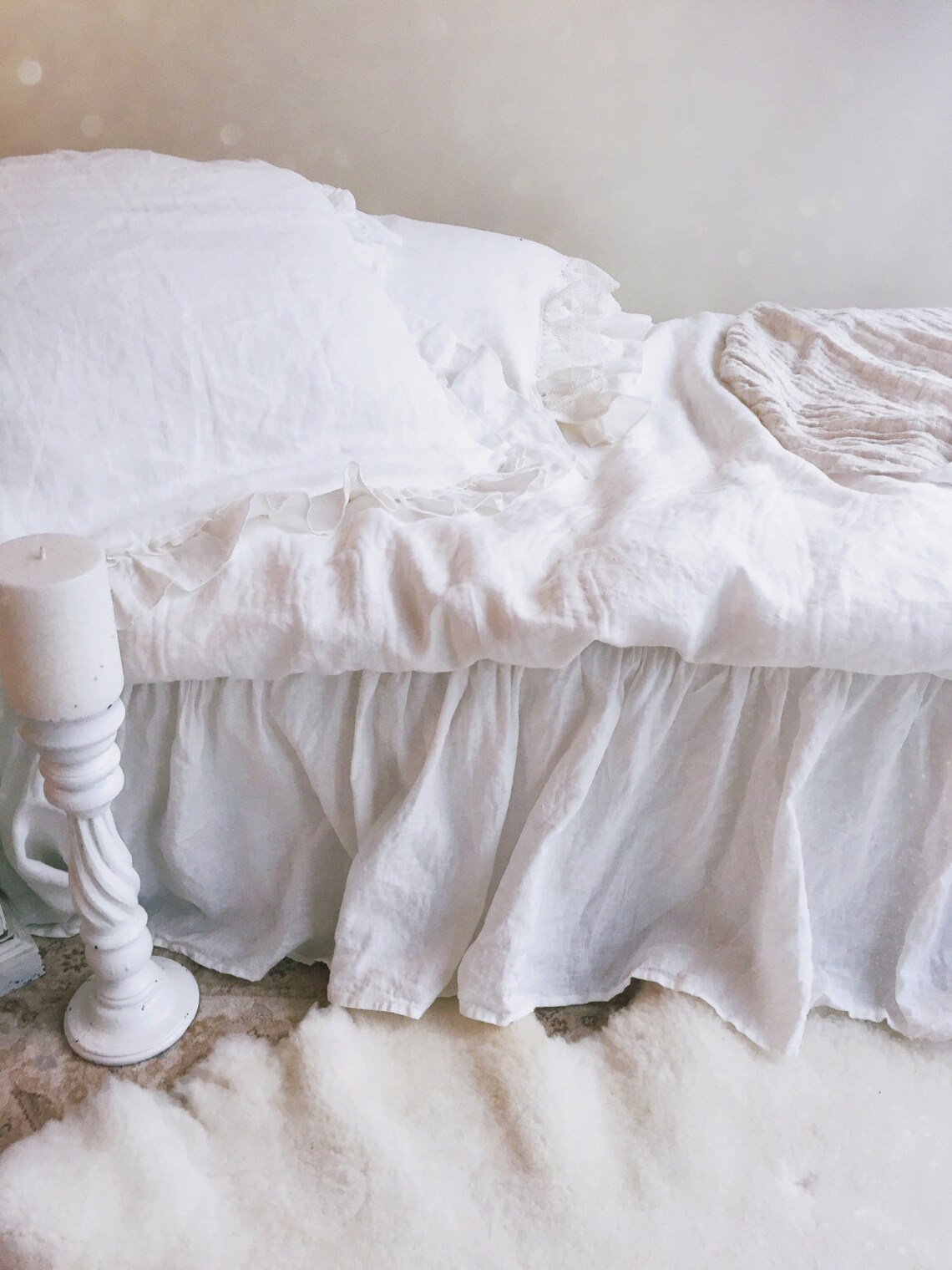 Linen Bed Skirt Dust Ruffle, Bedskirt, White Linen Dust Ruffle, Ruffle ...