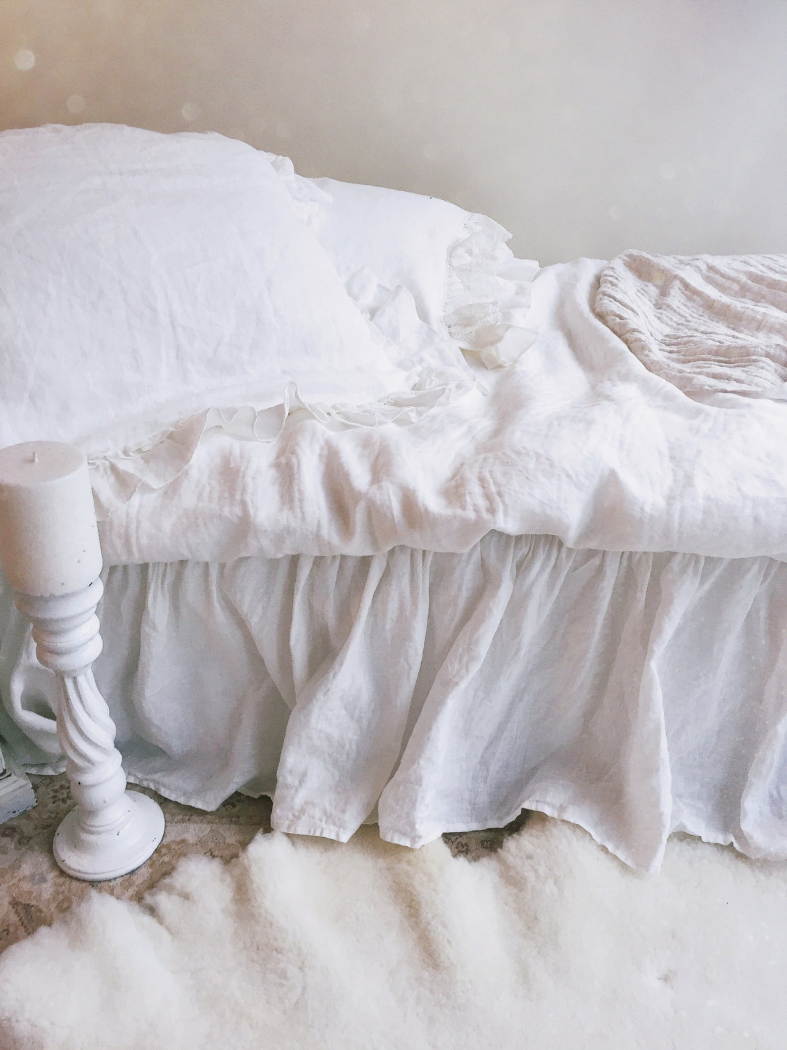 Linen Bed Skirt Dust Ruffle, Bedskirt, White Linen Dust Ruffle, Ruffle ...