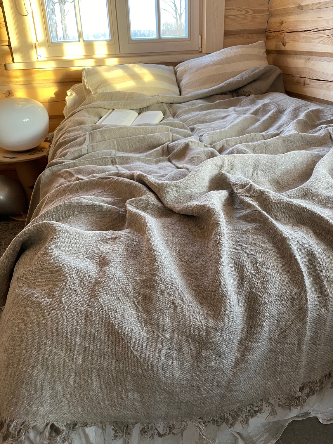 Linen Bed Cover Rustic Linen Rustic Blanket With Fringes | Etsy