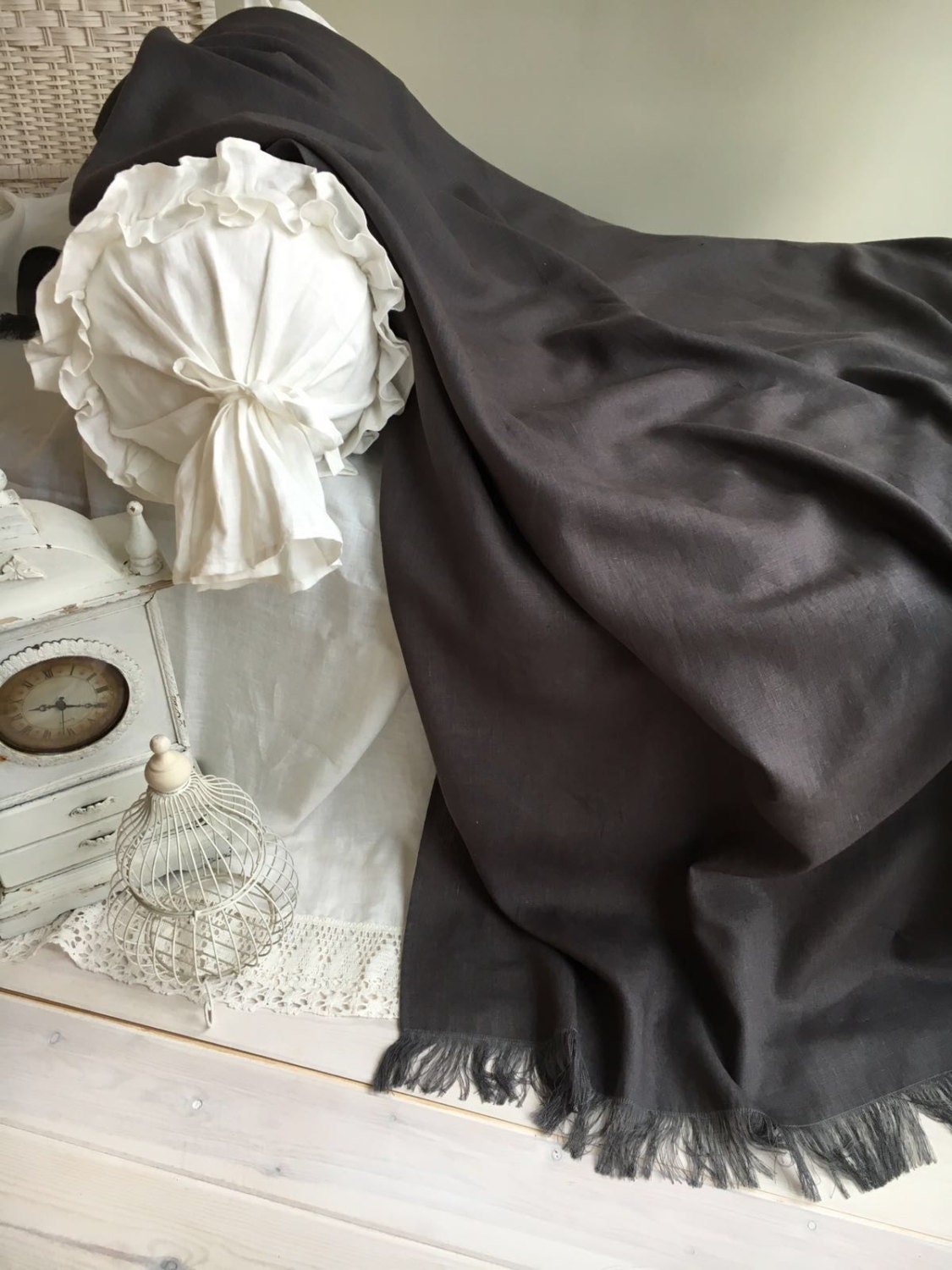 Linen Bed Throw Blanket Grey Linen Bed Cover Grey Coverlet | Etsy