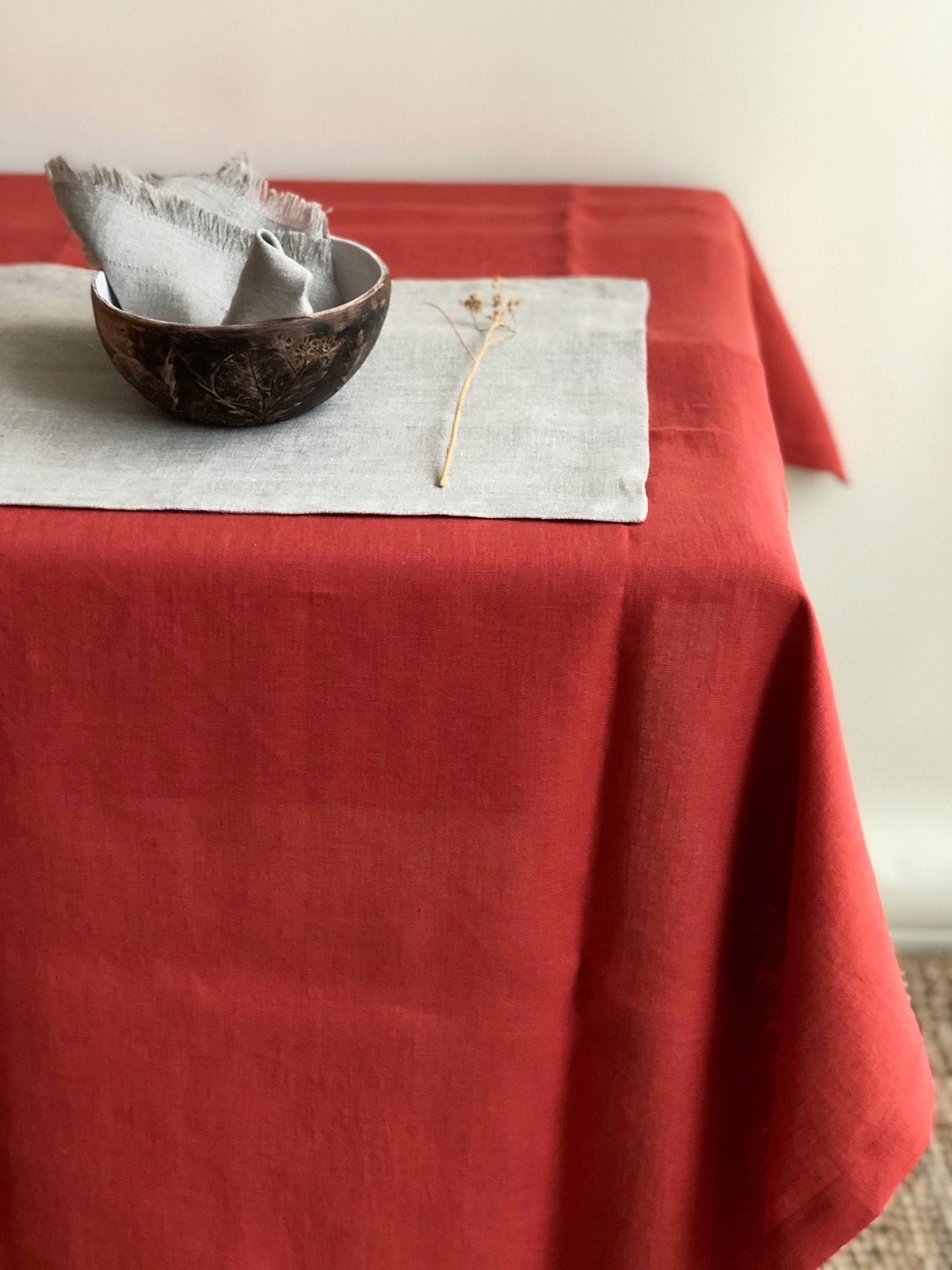Clay Orange Linen Tablecloth, Linen Table Cloth, Rectangle Tablecloth ...