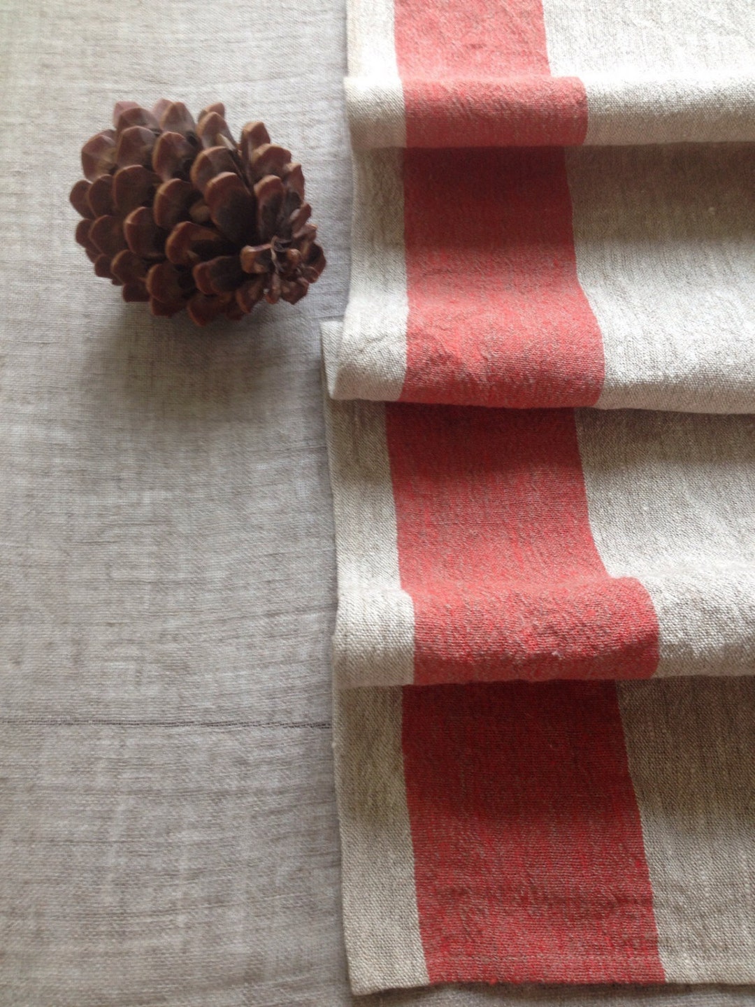 Rustic Table Runner, Linen Table Runner, Red Striped Table Runner ...