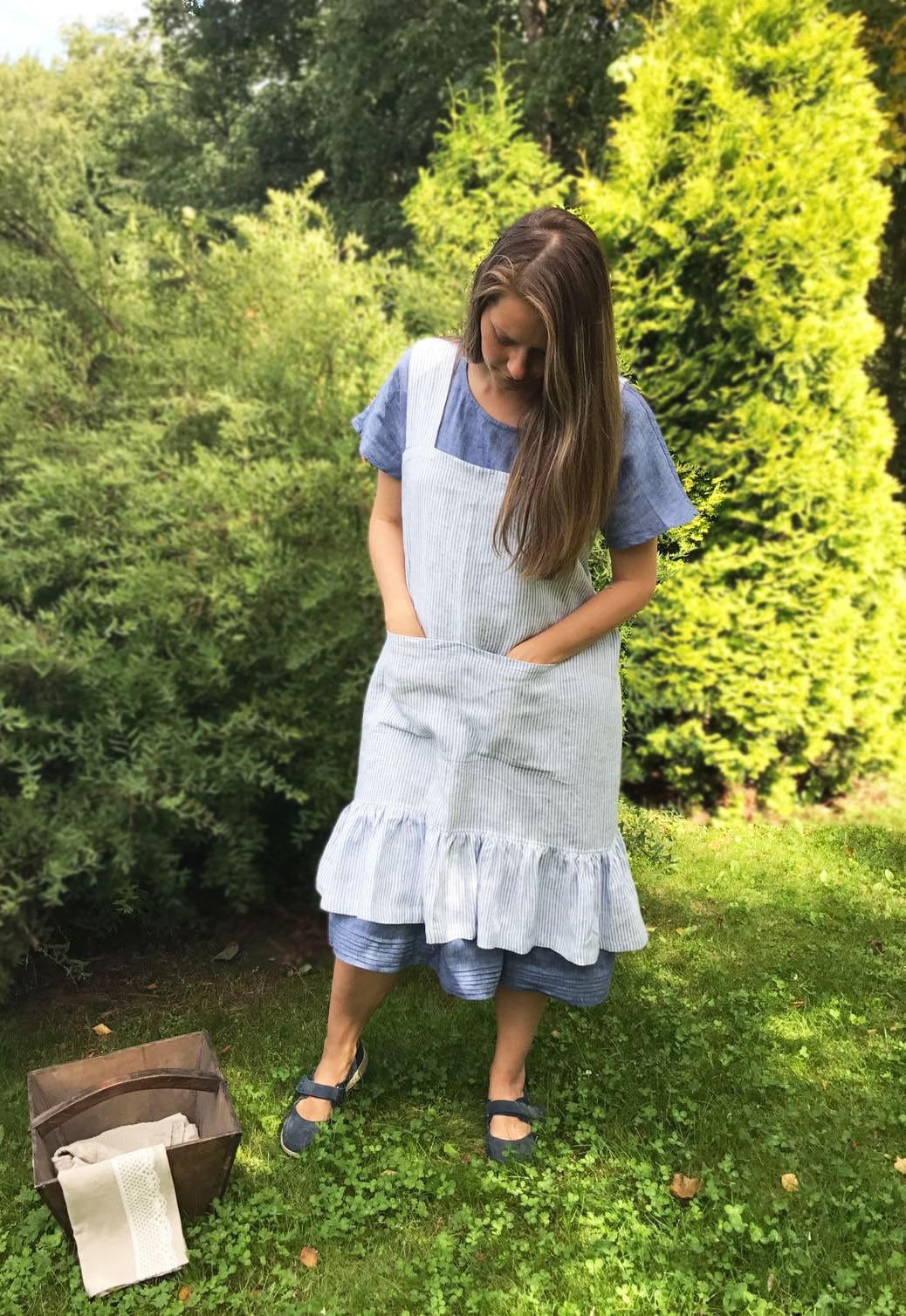 Linen Pinafore Apron With Ruffle Striped Pinafore Apron - Etsy
