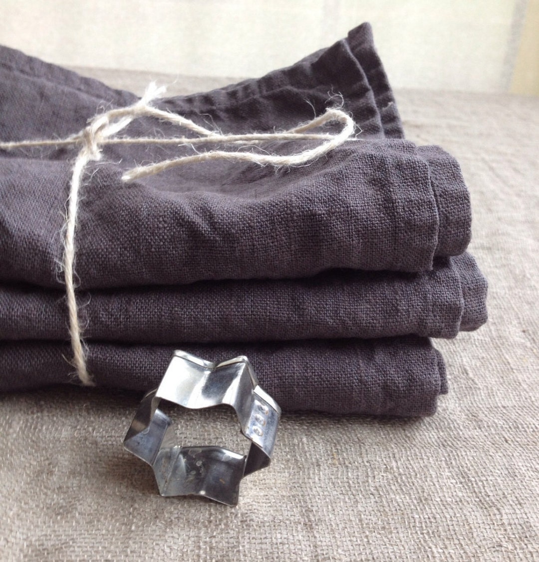 Linen Towels, Set of Three Dark Grey Kitchen Towels, Dish Towels ...