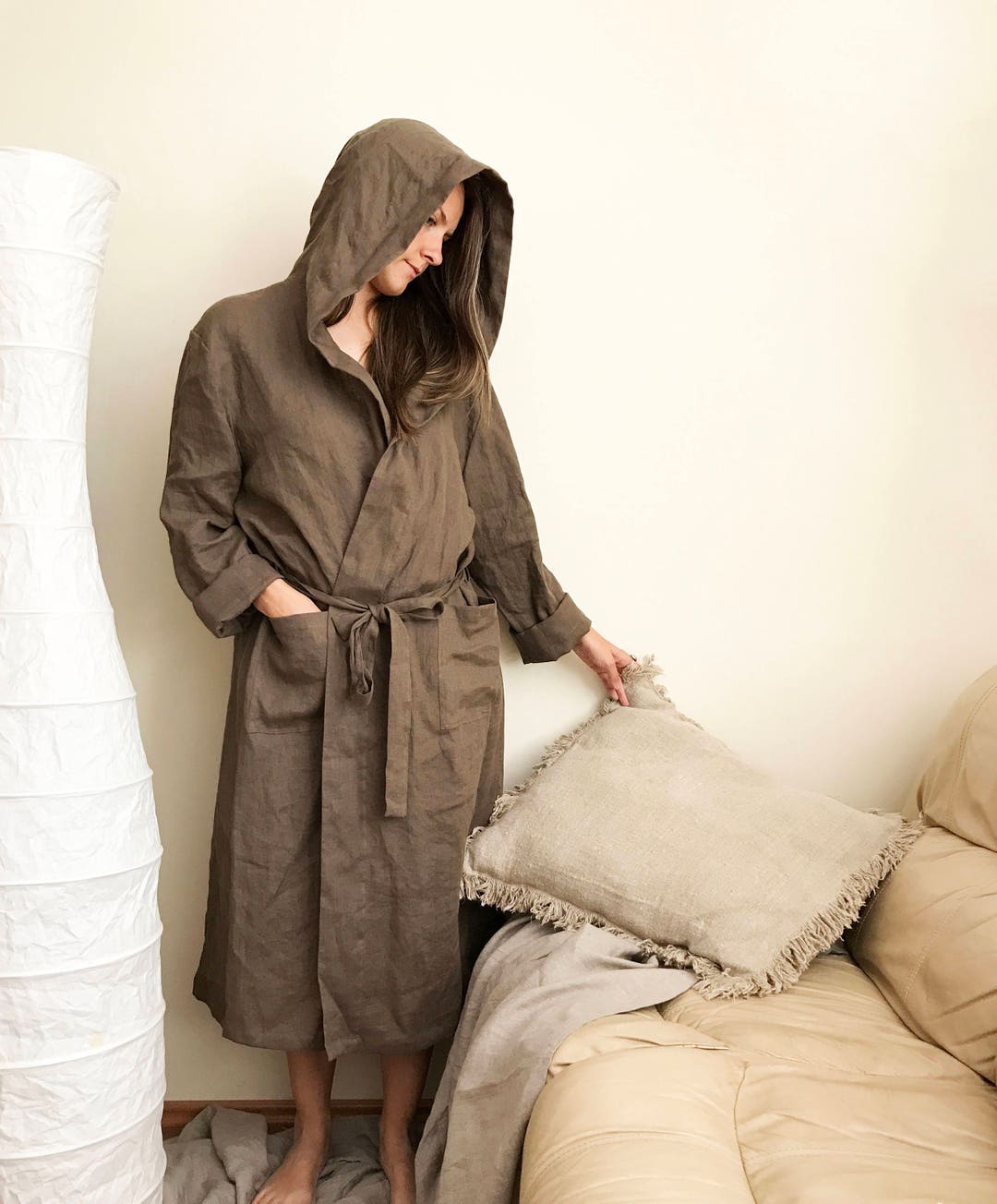 Hooded Linen Bath Robe, Womens Linen Robe, Linen Robe, Womens Robe ...