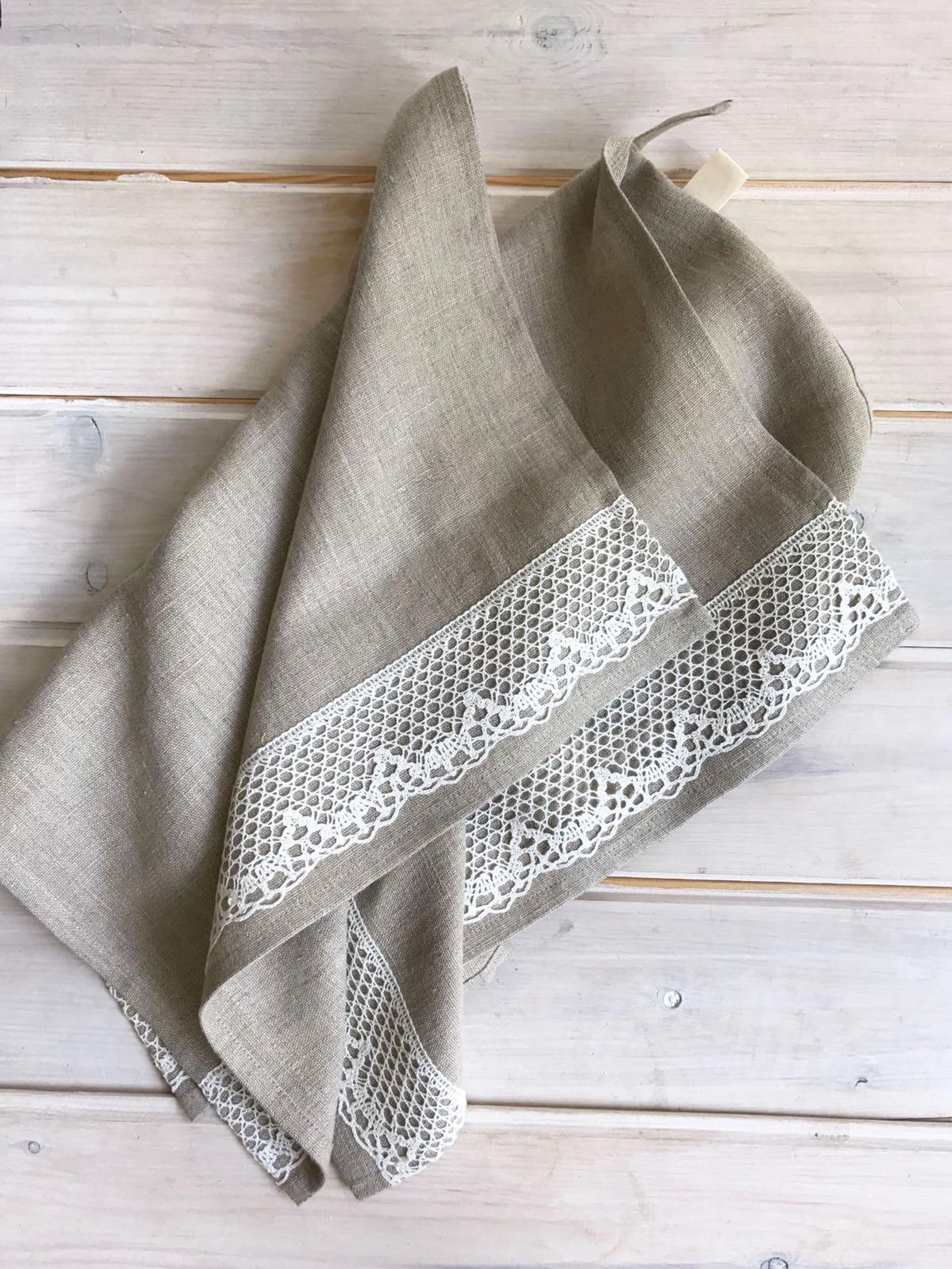 Romantic Linen Tea Towels With Lace Guest Towels Set of Three - Etsy