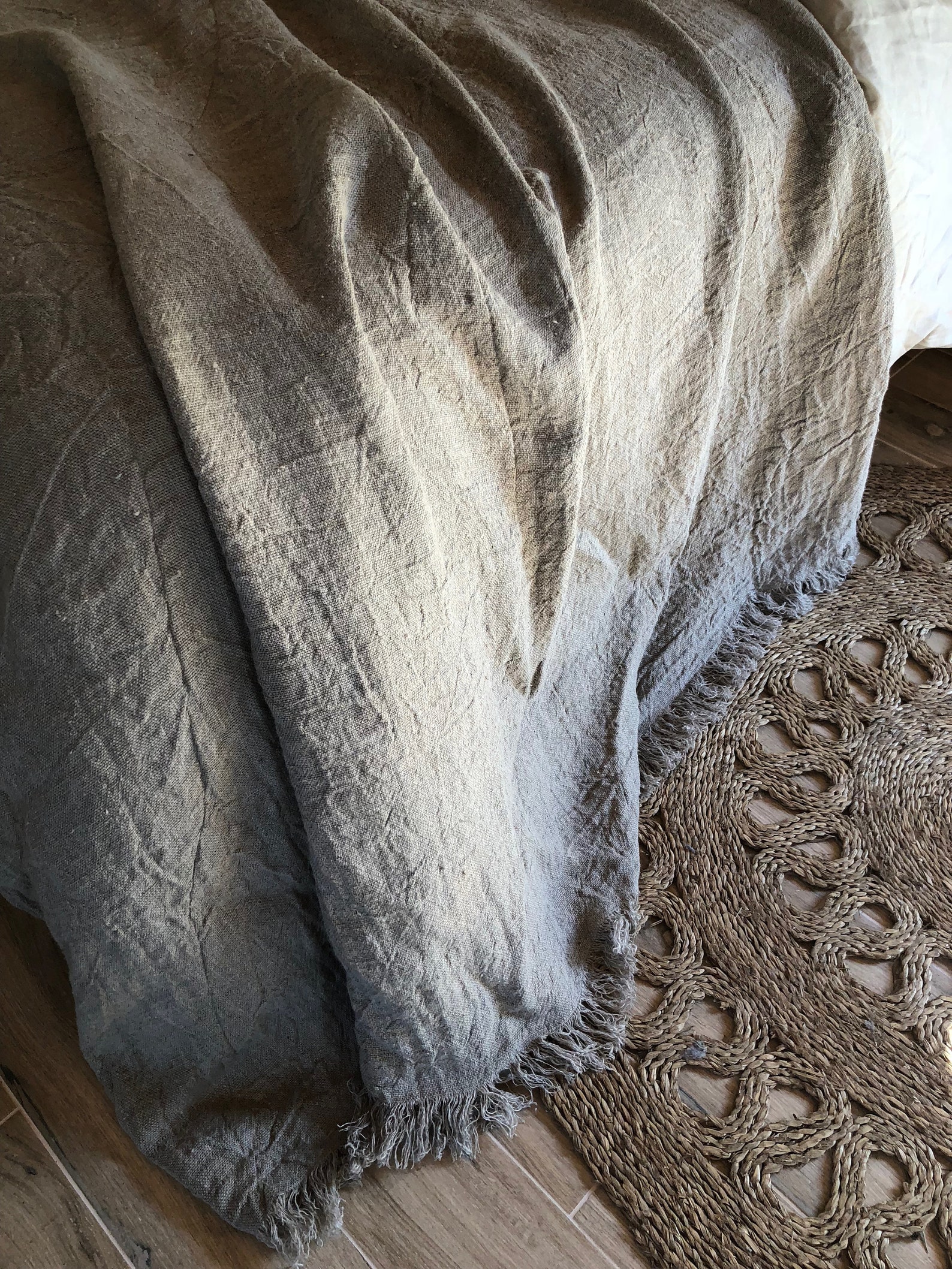 Linen Bed Cover Rustic Linen Rustic Blanket With Fringes | Etsy