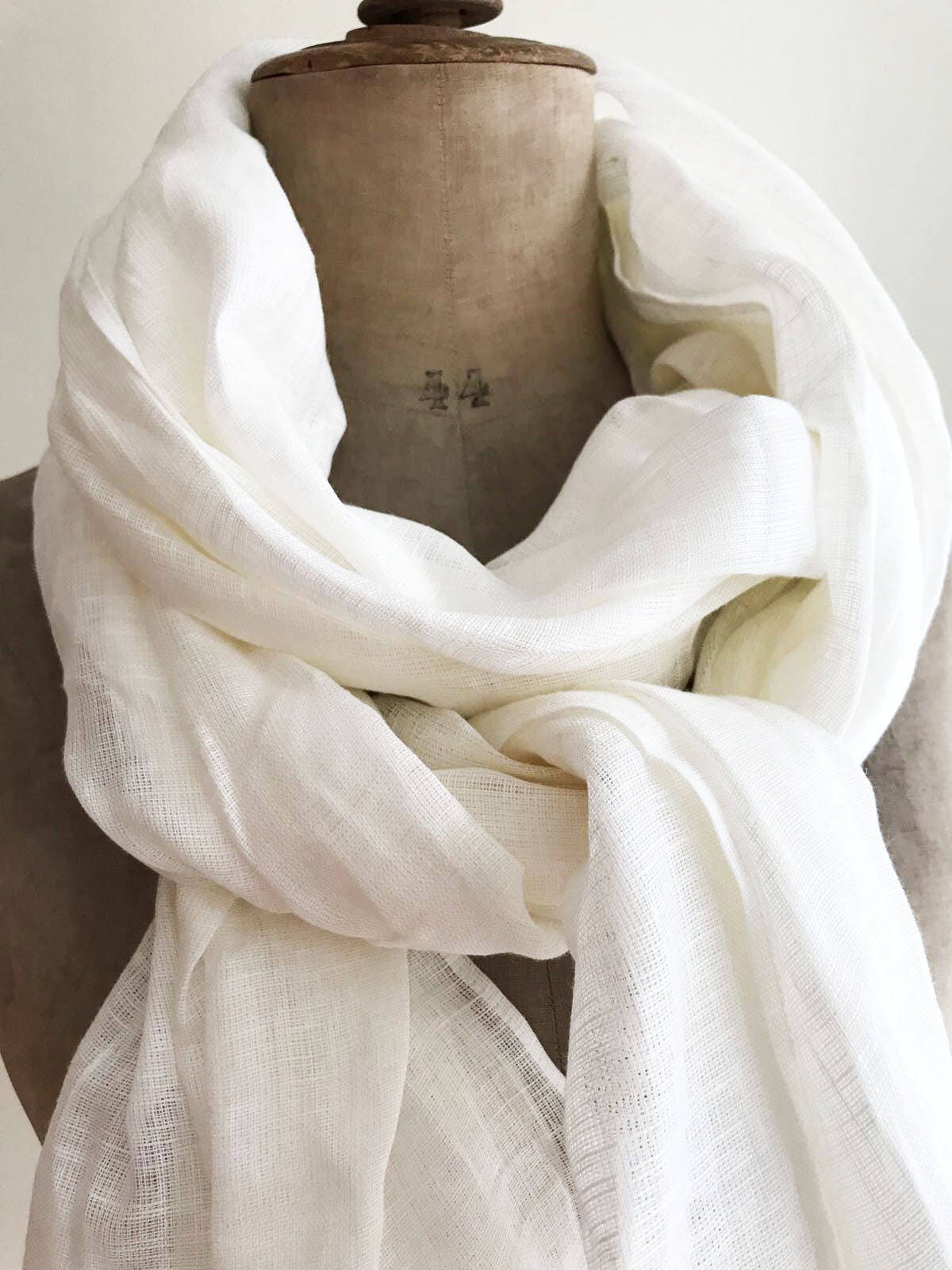 Light White Linen Scarf Soft Linen Shawl for Men or Women - Etsy