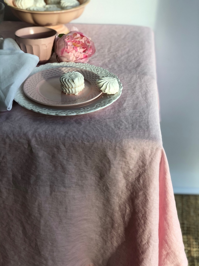 Pink Linen tablecloth Romantic tablecloth Custom tablecloth | Etsy