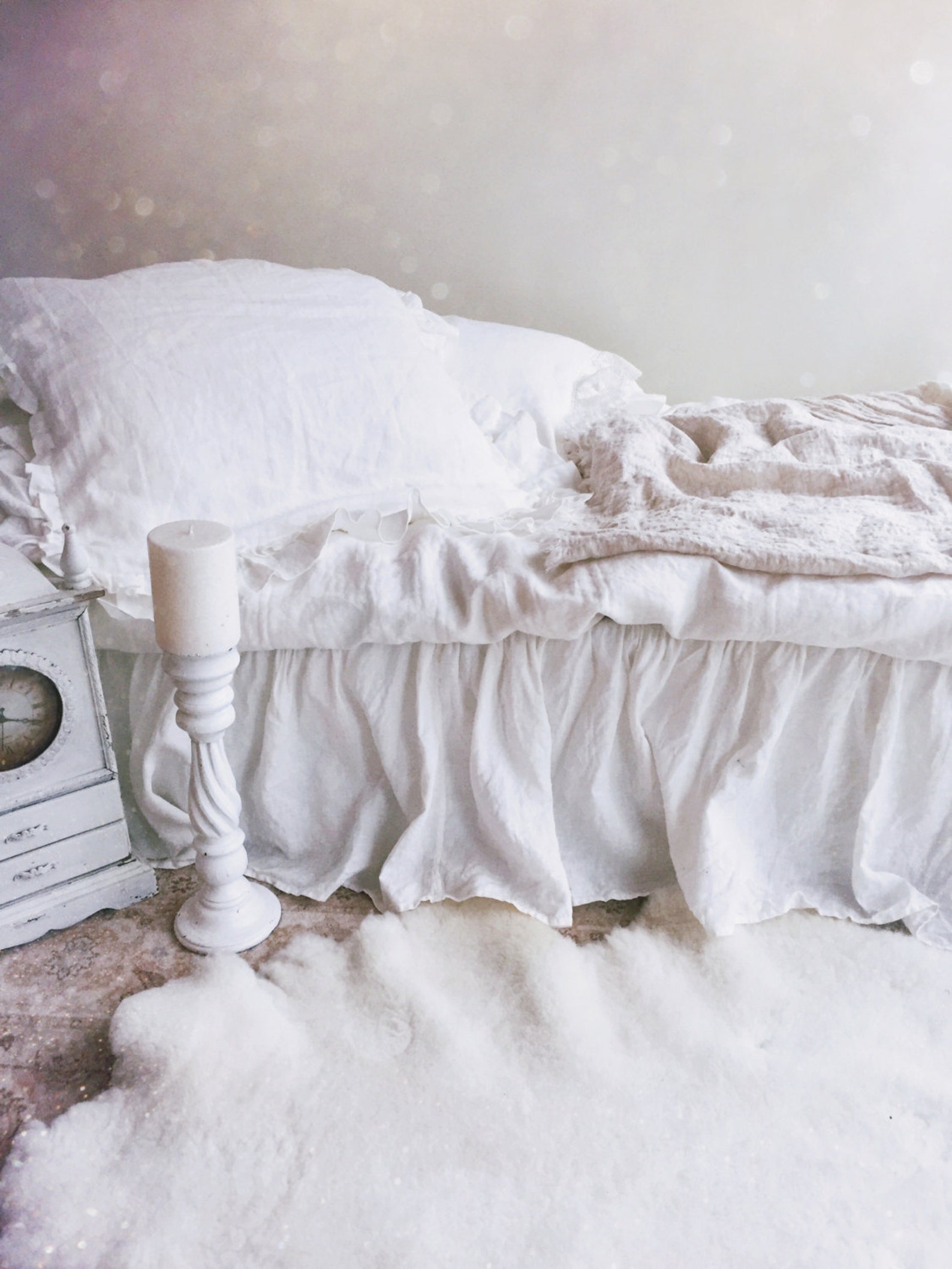 Linen Bed Skirt Dust Ruffle, Bedskirt, White Linen Dust Ruffle, Ruffle ...