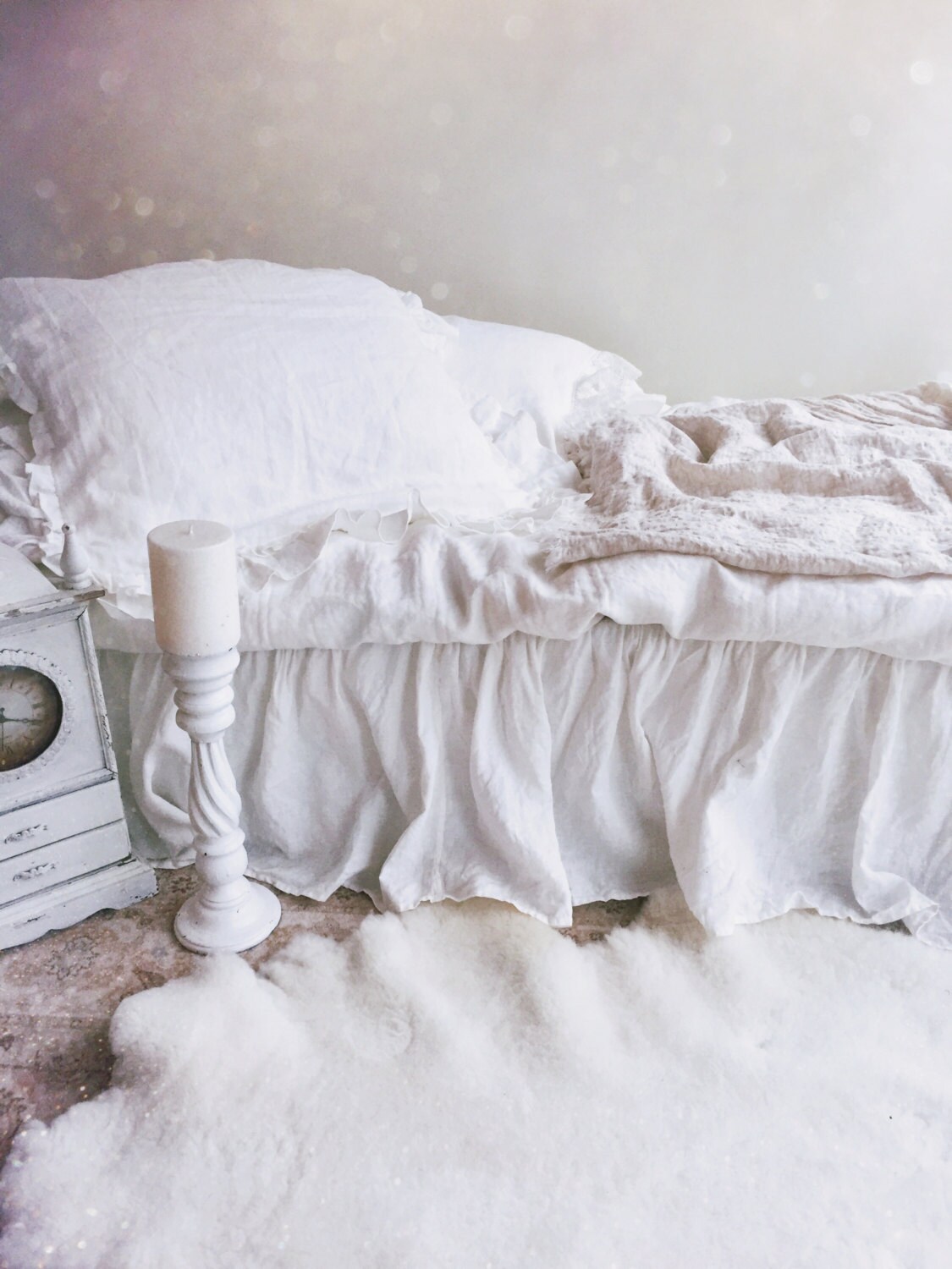 Linen Bed Skirt Dust Ruffle, Bedskirt, White Linen Dust Ruffle, Ruffle ...