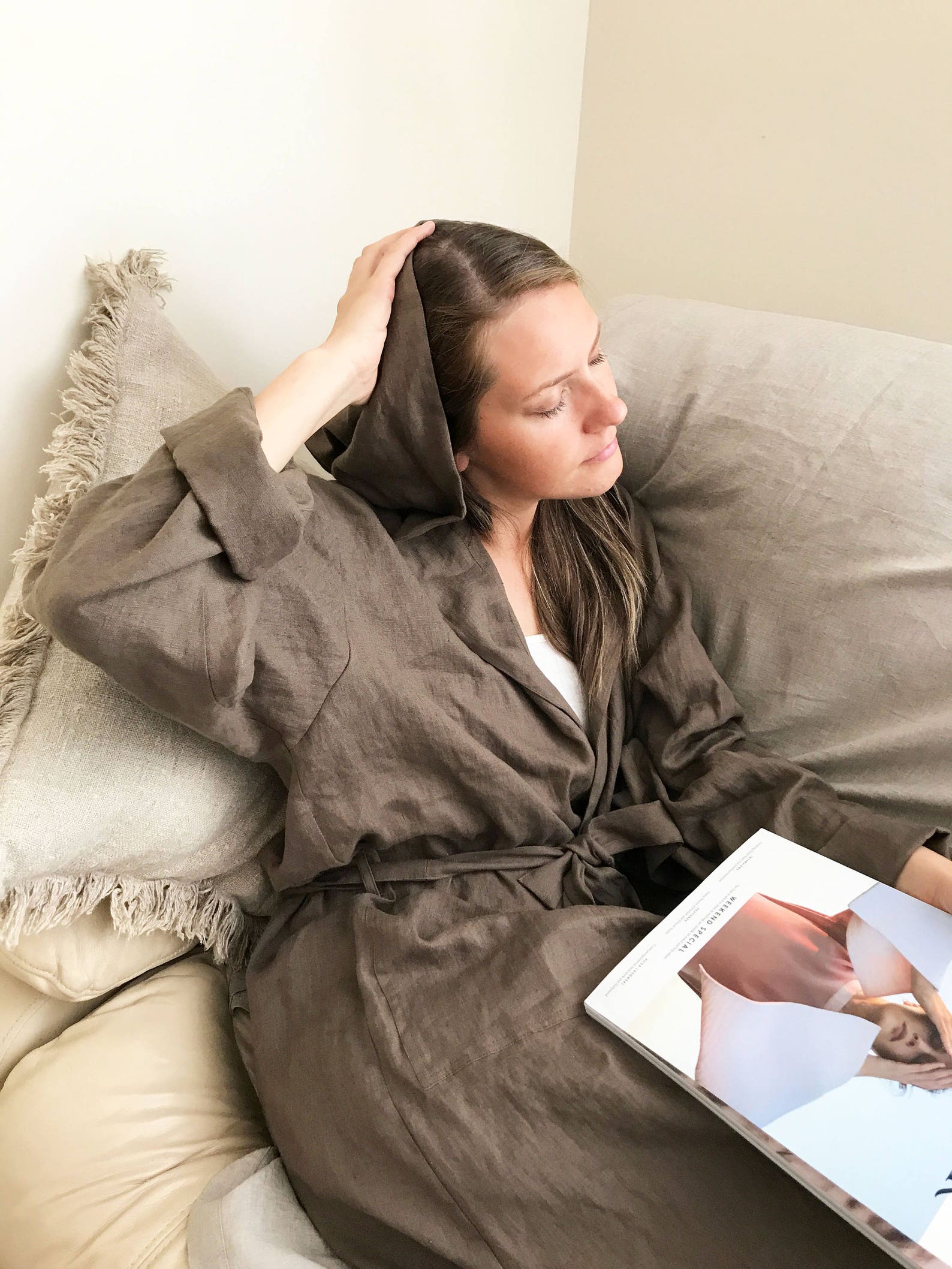 Hooded Linen Bath Robe Womens Linen Robe Linen Robe Womens | Etsy