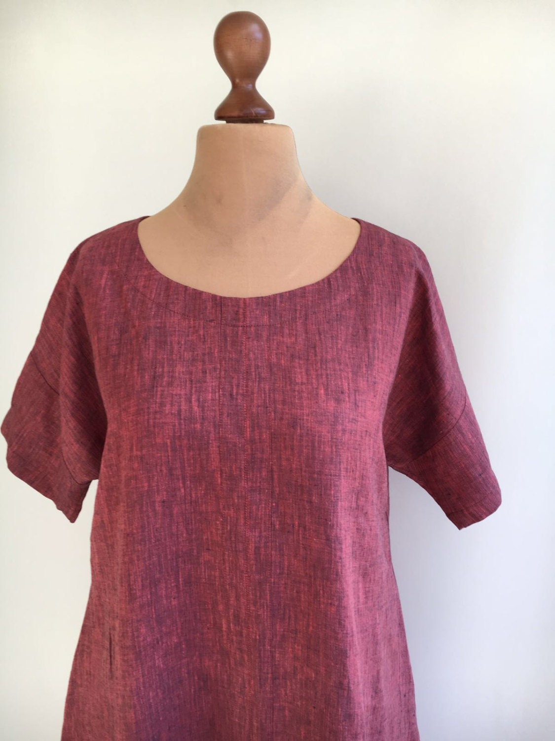 Red Tunic Top, Linen Tunic Dress, Maroon Red Linen Tunic, Tunic for ...