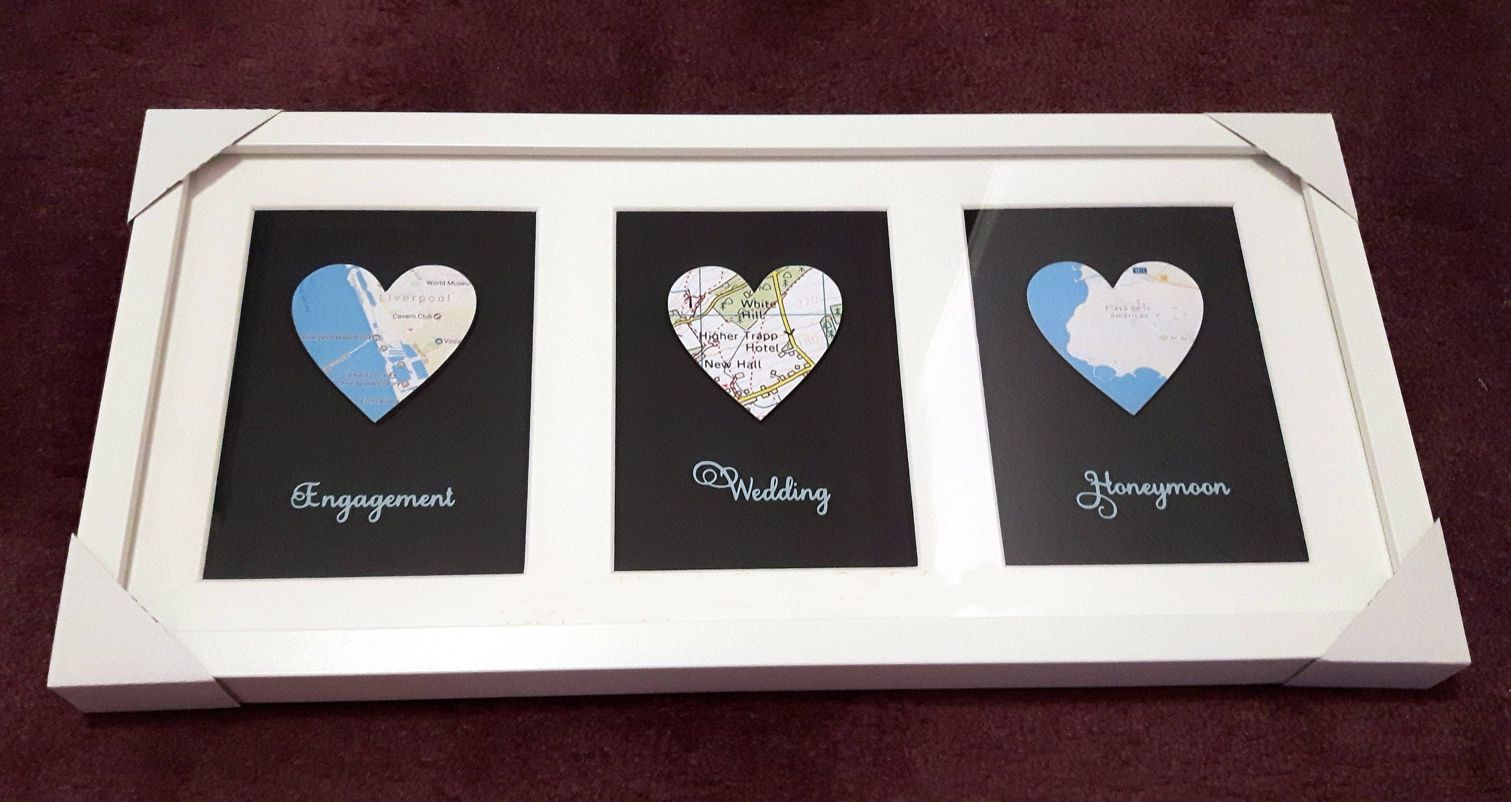 3 Heart Map Location Map Heart Art Wedding Gift for Couple | Etsy