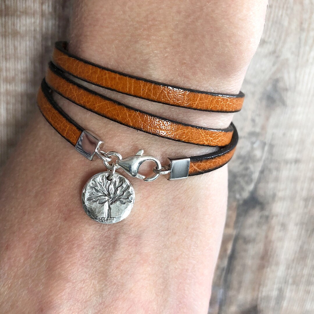 Rustic Tree of Life Bracelet, Leather Wrap Bracelet, Sterling Silver ...