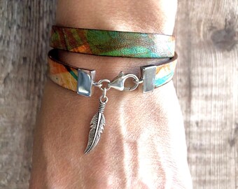 Sterling Silver Feather With Leather Wrap Bracelet - Etsy