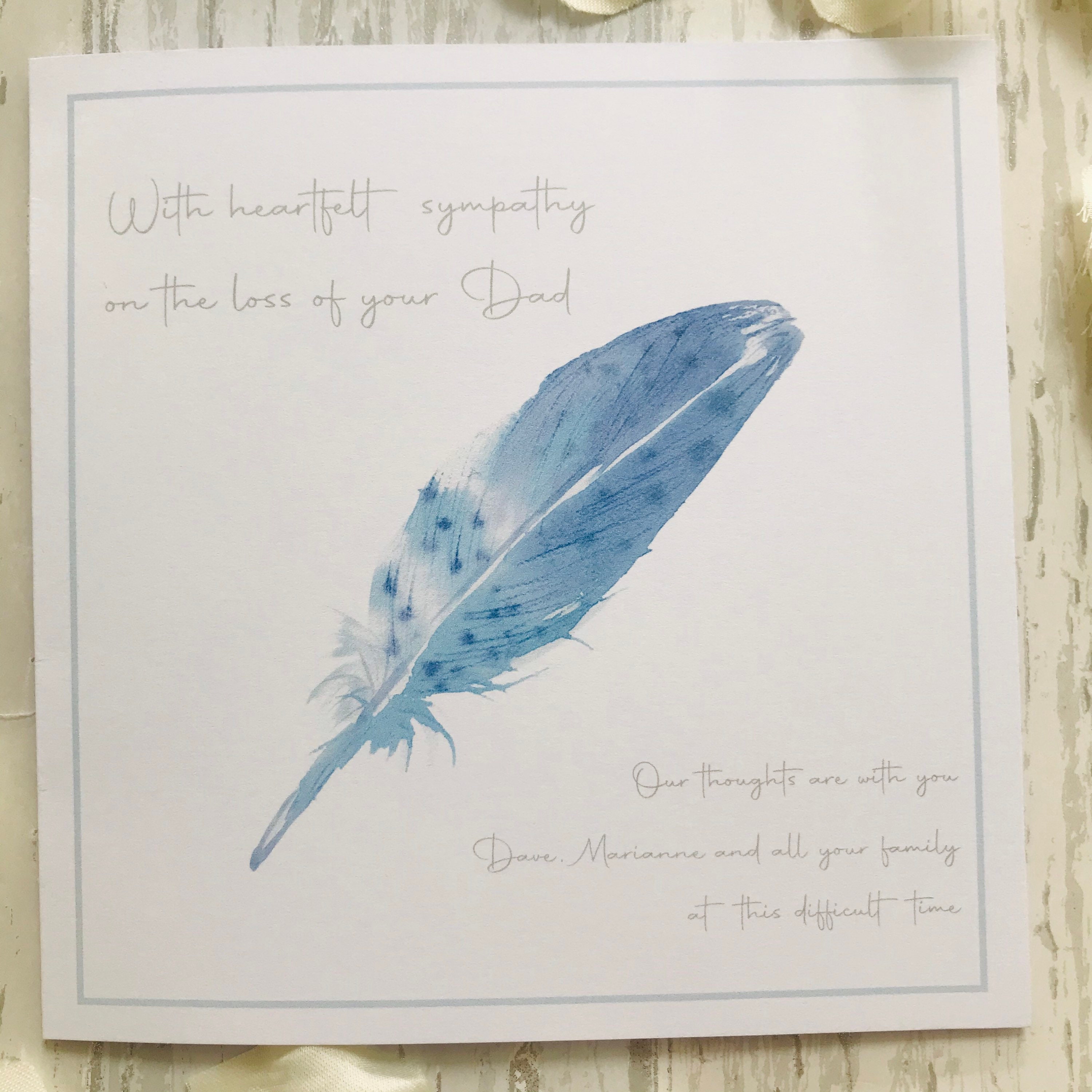 Personalised Sympathy Card Feather Card Condolence Remembering | Etsy UK