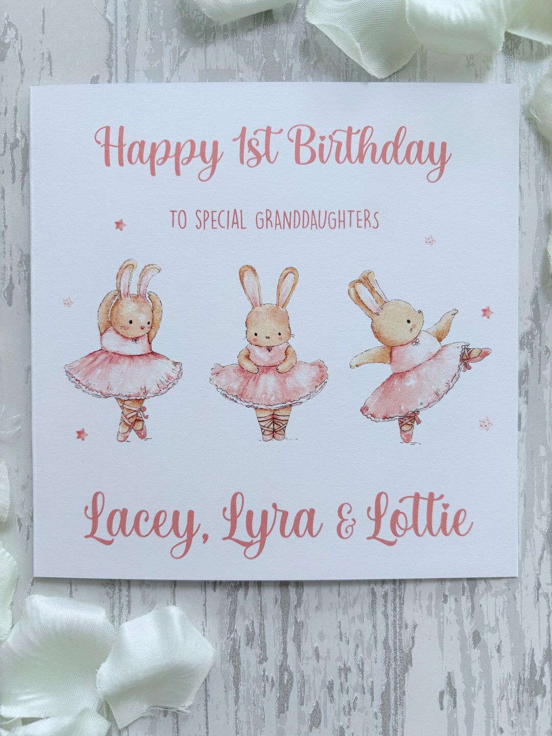 Personalised Triplets Bunny Ballerina Card, Triplets Birthday Card ...