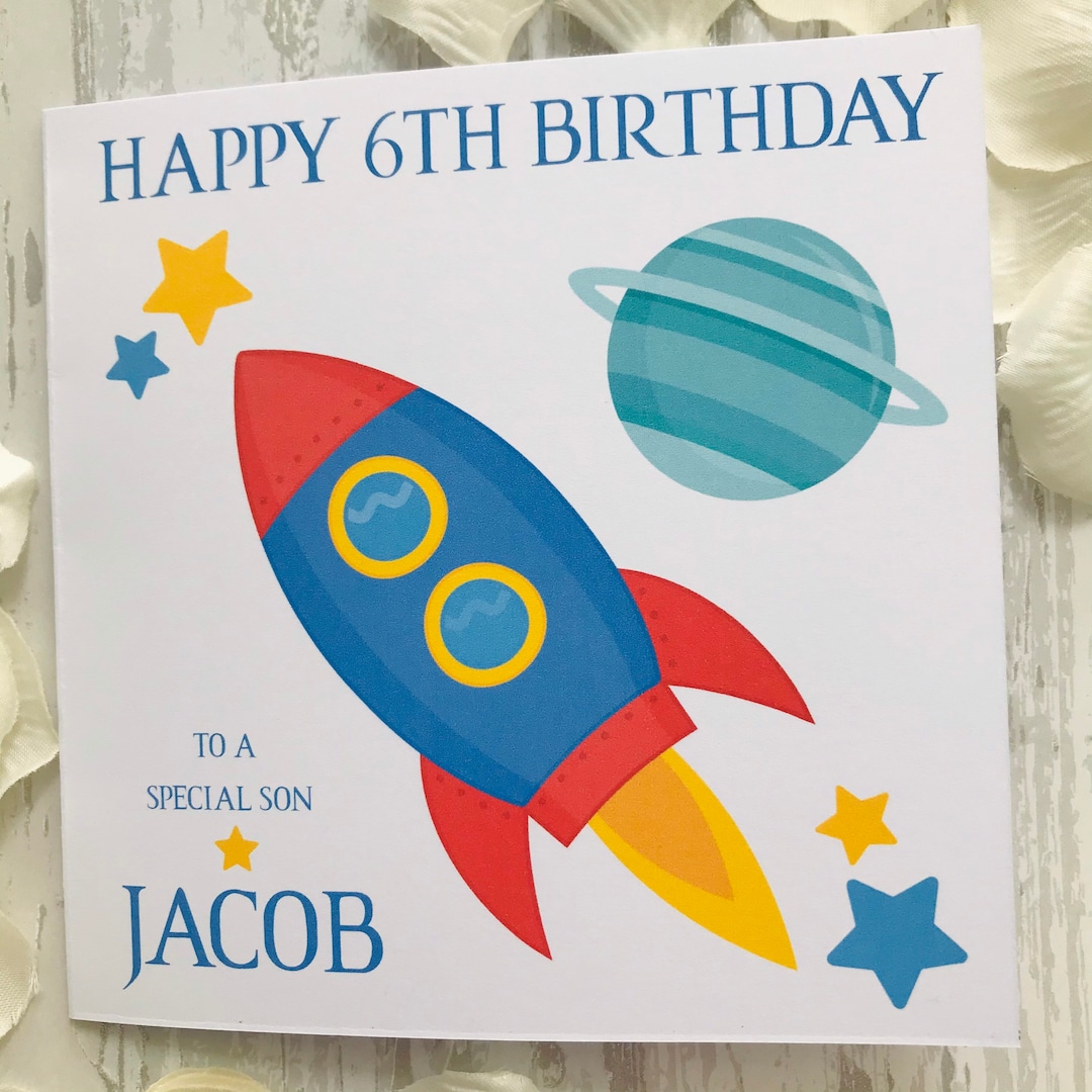 Personalised Space Rocket Card, Rocket Birthday Card, Birthday Boy Card ...