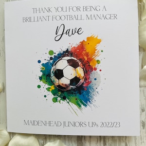 Personalised Football Coach Card, Thank You Card, Football Manager Card ...