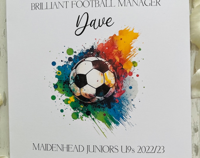 Personalised Football Coach Card, Thank You Card, Football Manager Card ...