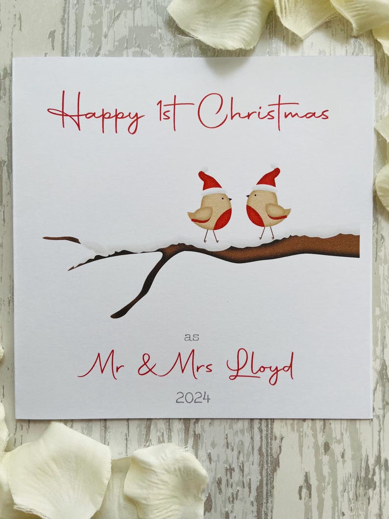 Personalised 1st Christmas Mr & Mrs, Christmas Robins Mr Mrs Card, Mr ...