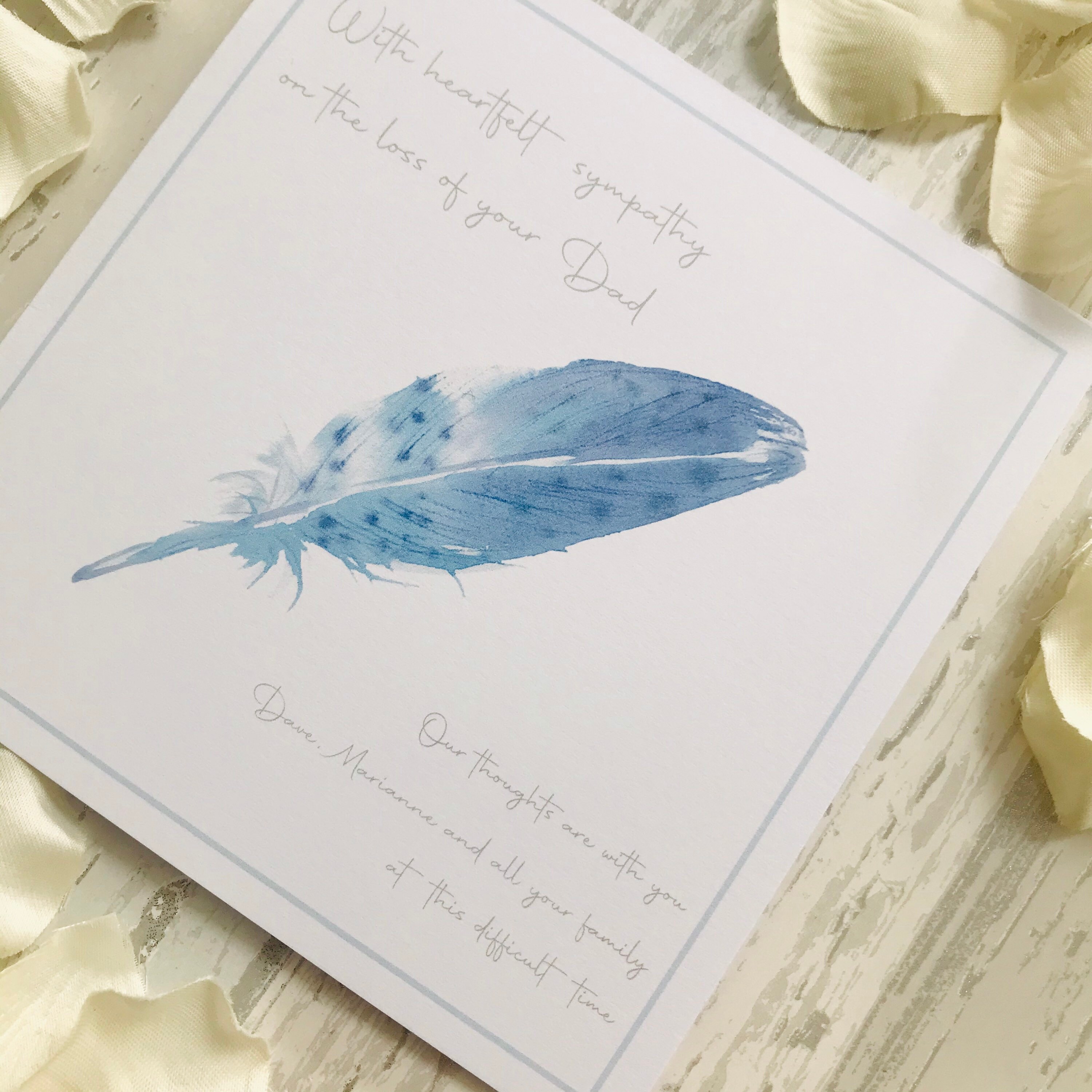 Personalised Sympathy Card Feather Card Condolence Remembering | Etsy UK