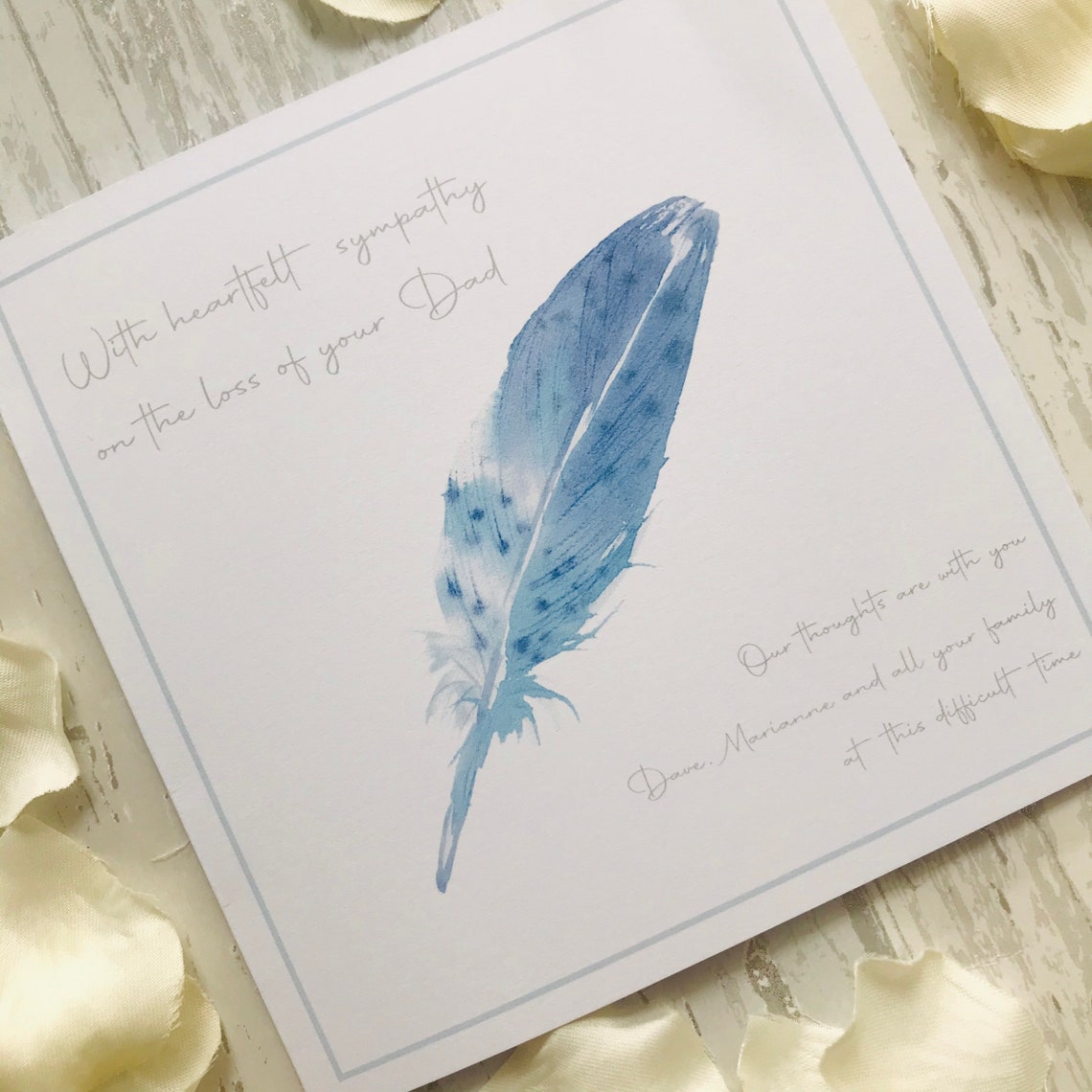 Personalised Sympathy Card Feather Card Condolence Remembering | Etsy UK