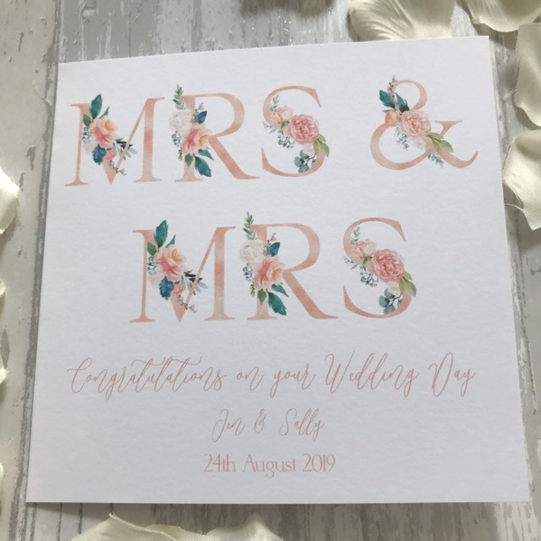Mrs And Mrs Card Lesbian Wedding Card Personalised Wedding Card