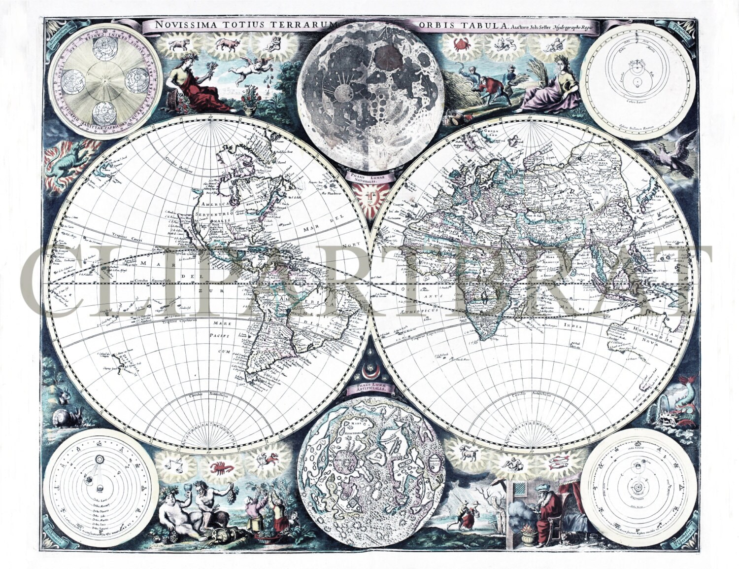 ANTIQUE WORLD MAP Sea Atlas Nautical Map Commercial Use Ok | Etsy UK