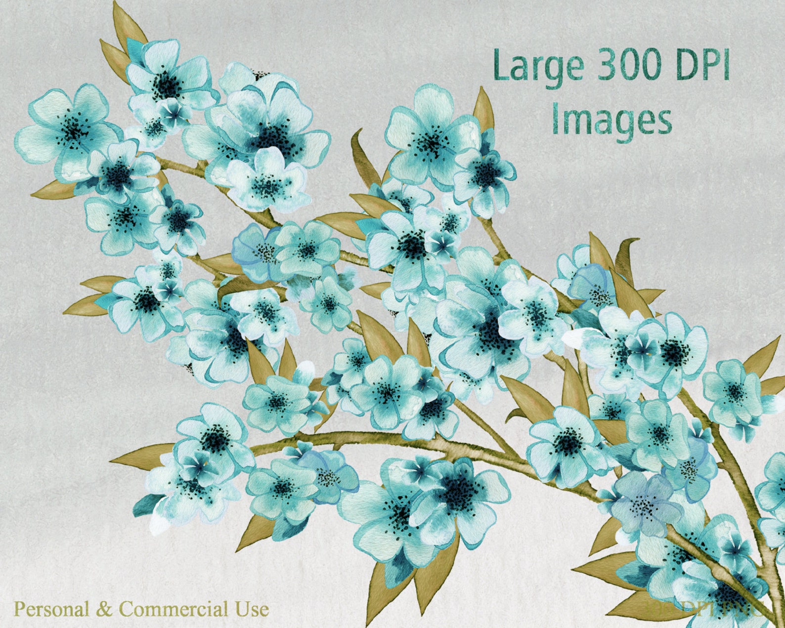 TEAL WATERCOLOR FLORAL Clipart Commercial Use Clip Art Wedding - Etsy ...