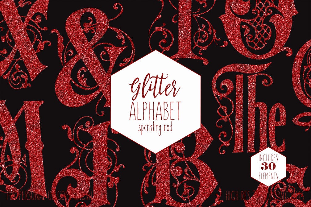 RED GLITTER MONOGRAM Alphabet Clipart for Commercial Use - Etsy