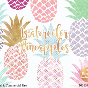 WATERCOLOUR PINEAPPLE CLIPART Commercial Use Clip Art Fun Tropical ...