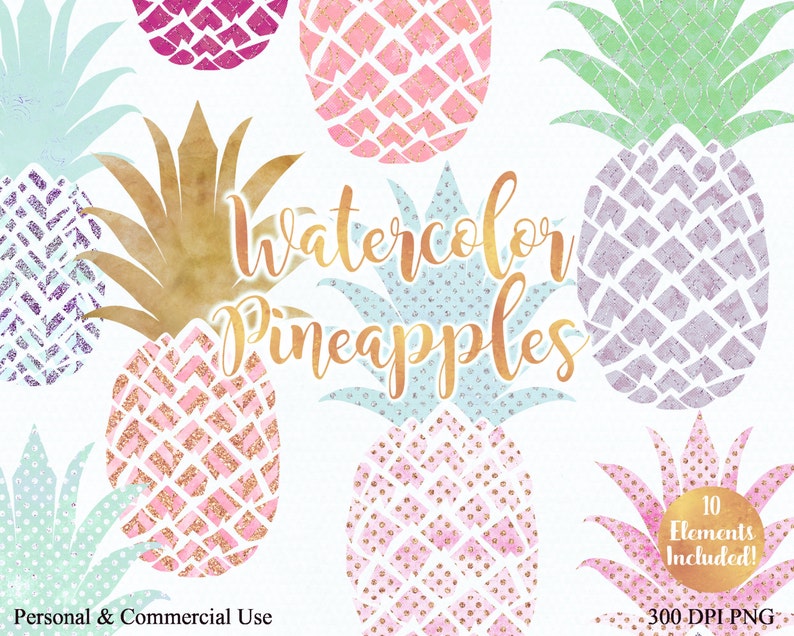 WATERCOLOUR PINEAPPLE CLIPART Commercial Use Clip Art Fun - Etsy