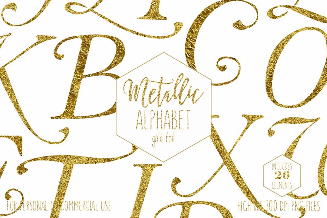 GOLD FOIL ALPHABET Clipart for Commercial Use Wedding Monogram Letters ...