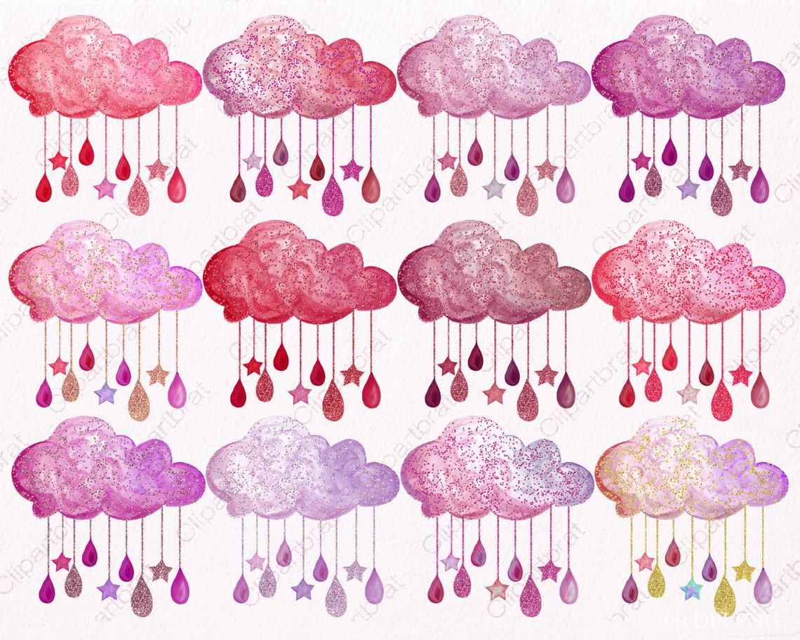 CUTE RAIN CLOUDS Clipart Commercial Use Clip Art Watercolor - Etsy