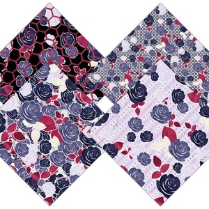 NAVY & BURGUNDY FLORAL Digital Paper Pack Commercial Use Watercolor ...