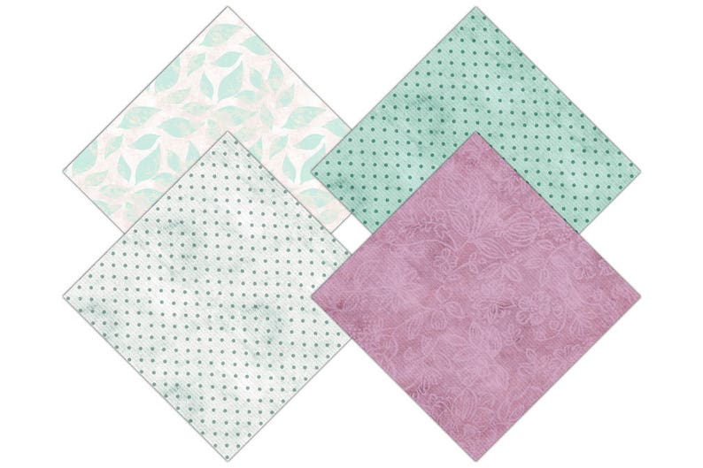 PURPLE & MINT FLORAL Digital Paper Pack Commercial Use Flower - Etsy