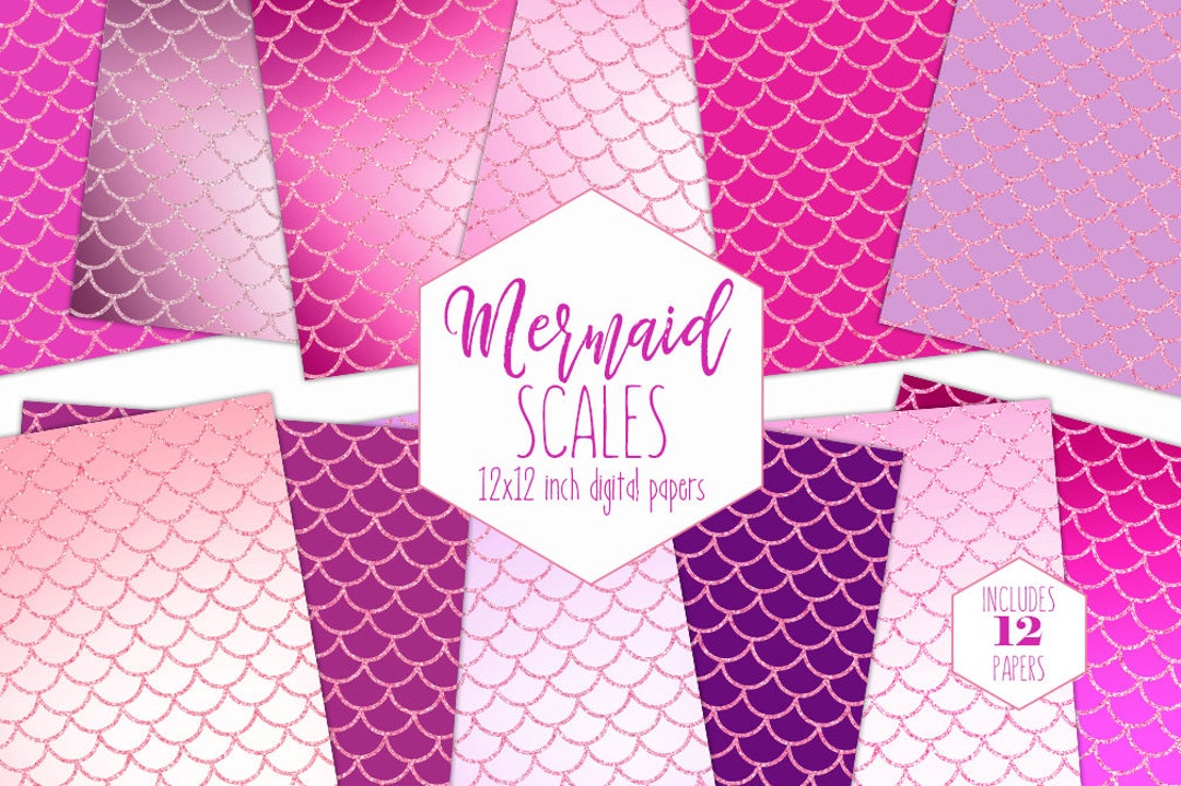 PINK MERMAID SCALES Digital Paper Pack Purple Backgrounds - Etsy