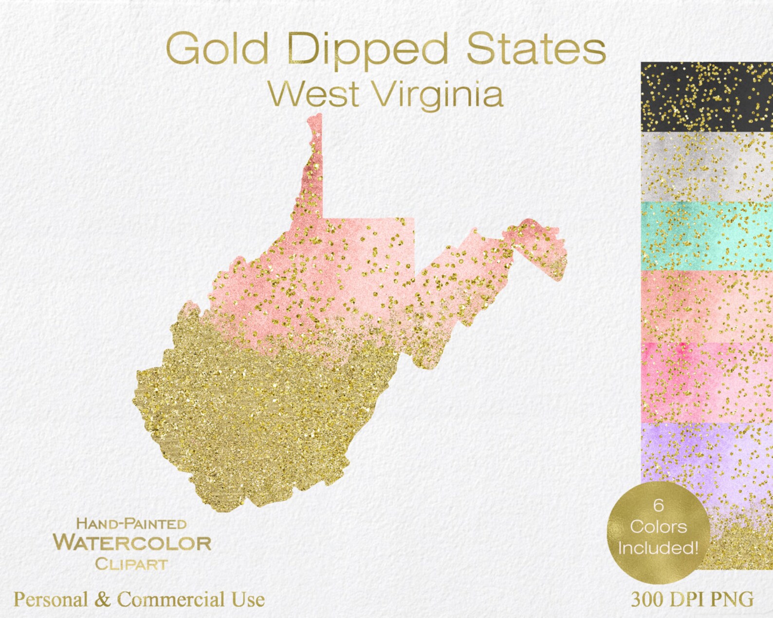 WATERCOLOR & GOLD West Virginia Clipart Commercial Use Clipart - Etsy
