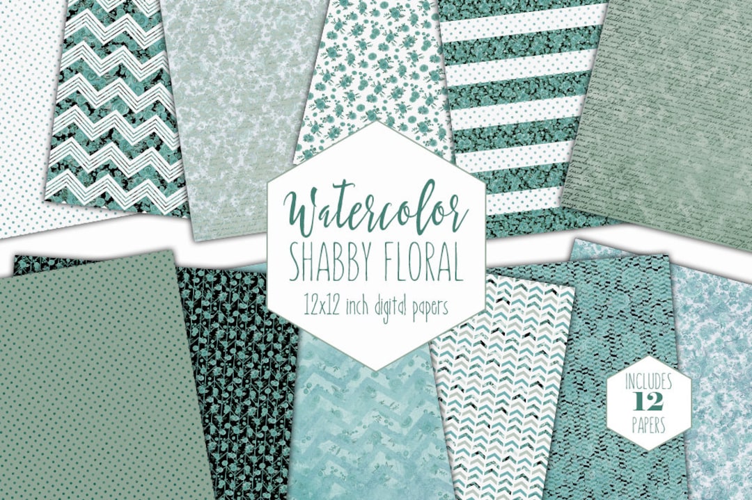 AQUA WATERCOLOR FLORAL Digital Paper Pack Commercial Use - Etsy