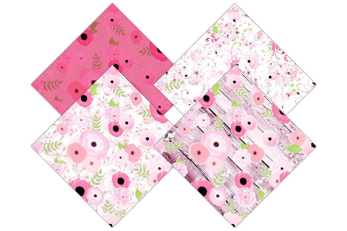 PINK FLORAL WATERCOLOR Digital Paper Pack Commercial Use Rose - Etsy