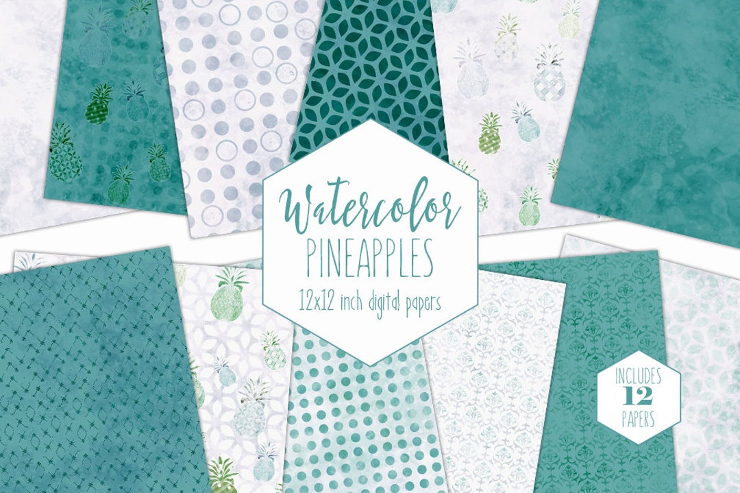 AQUA TROPICAL BEACH Digital Paper Pack Commercial Use Pineapple Clipart ...