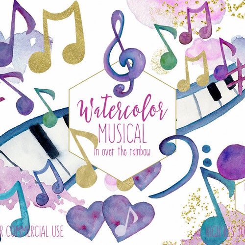 Watercolor Music Notes Clipart Musical Clip Art 14 Hand - Etsy